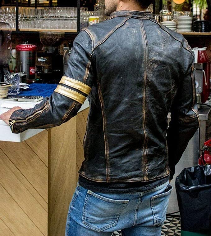 Men's Elite Vintage Cafe Racer Motorcycle Distressed Leather Jacket (XL), Black, A58
