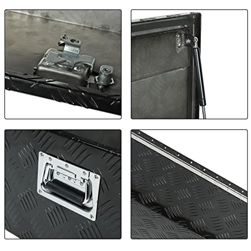 Eivojor Aluminum Stripes Plated Truck Tool Box Pick Up Truck Bed RV Trailer Toolbox Storage Organizer with Side Handles, Lock and Keys - 39" x 13" x 10",Black