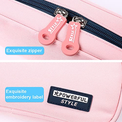 LELE LIFE Big Capacity Pencil Case with 3 Compartments, Double Zipper Sturdy Canvas Pen Case, Pencil Bag Stationery Pouch for School Students Office, Blue