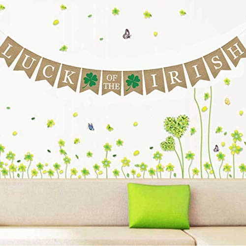 1/2Pcs St Patrick's Day Decorations Shamrock Burlap Banner,Burlap Banner for Mantel Fireplace Spring Holiday Accessory Wall Pennant Bunting Home Indoor Outdoor Scene Party Green Decor (C)