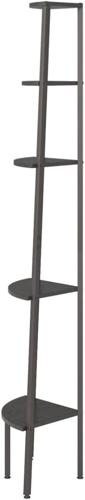 vidaXL 5-Tier Corner Storage Shelf - Black Steel Frame Bookcase for Living Room, Bedroom, Office - 17.9"x12.4"x70.9" Size