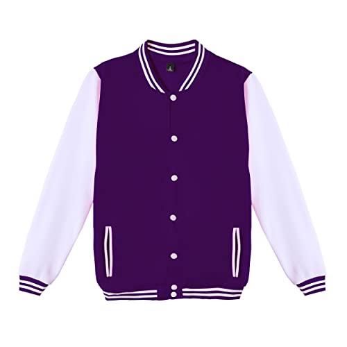 Vivimeng Womens Baseball Jacket Fleece Varsity Jacket Button Down Tops Long Sleeve Sweatshirt Party Casual Coats (Purple,L,Large)