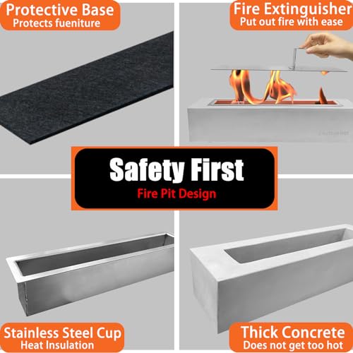 Table Top Firepit, Mavalzy Rectangle Indoor Tabletop Rubbing Alcohol Frie Pits for Outdoor Fireplace Concrete Bowl Pot Portable Fire with Extinguisher
