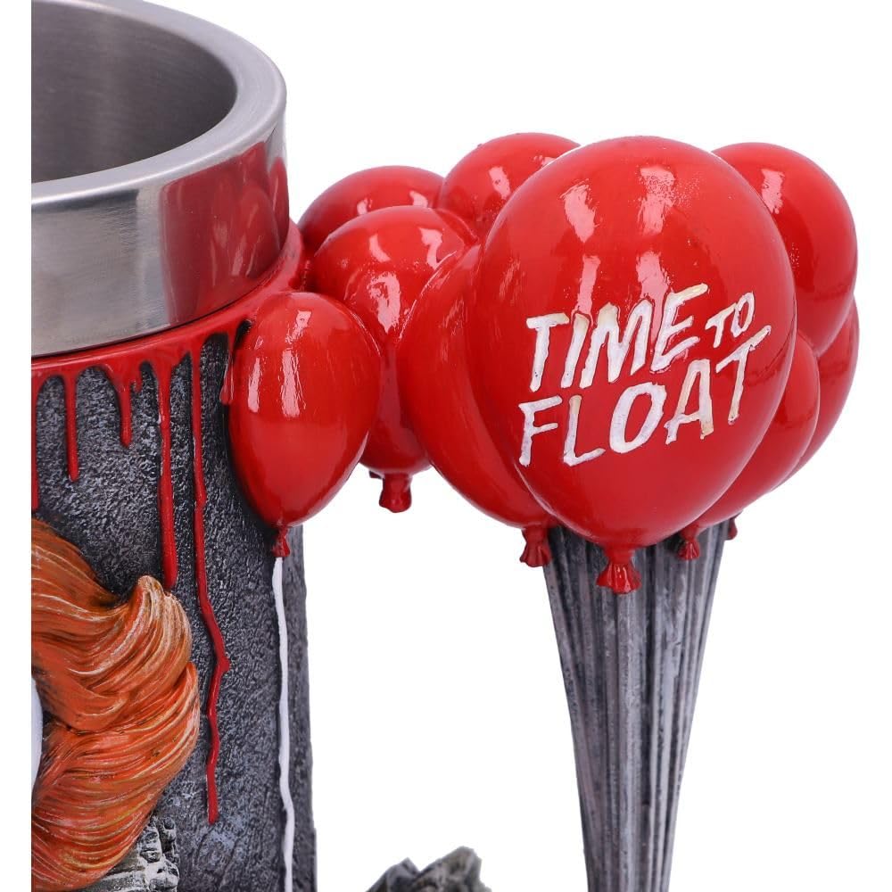 Nemesis Now IT Pennywise Clown Tankard, Hand-Painted Resin, Time to Float, Horror Movie Merchandise, Red Balloons Handle, 15.5cm