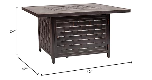 Fire Sense 62572 Armstrong Aluminum Convertible Gas Fire Pit Table 55,000 BTU Outdoor Multi-Functional Fire Pit with Fire Bowl Lid, Nylon Weather Cover & Clear Fire Glass - Bronze Finish - Square