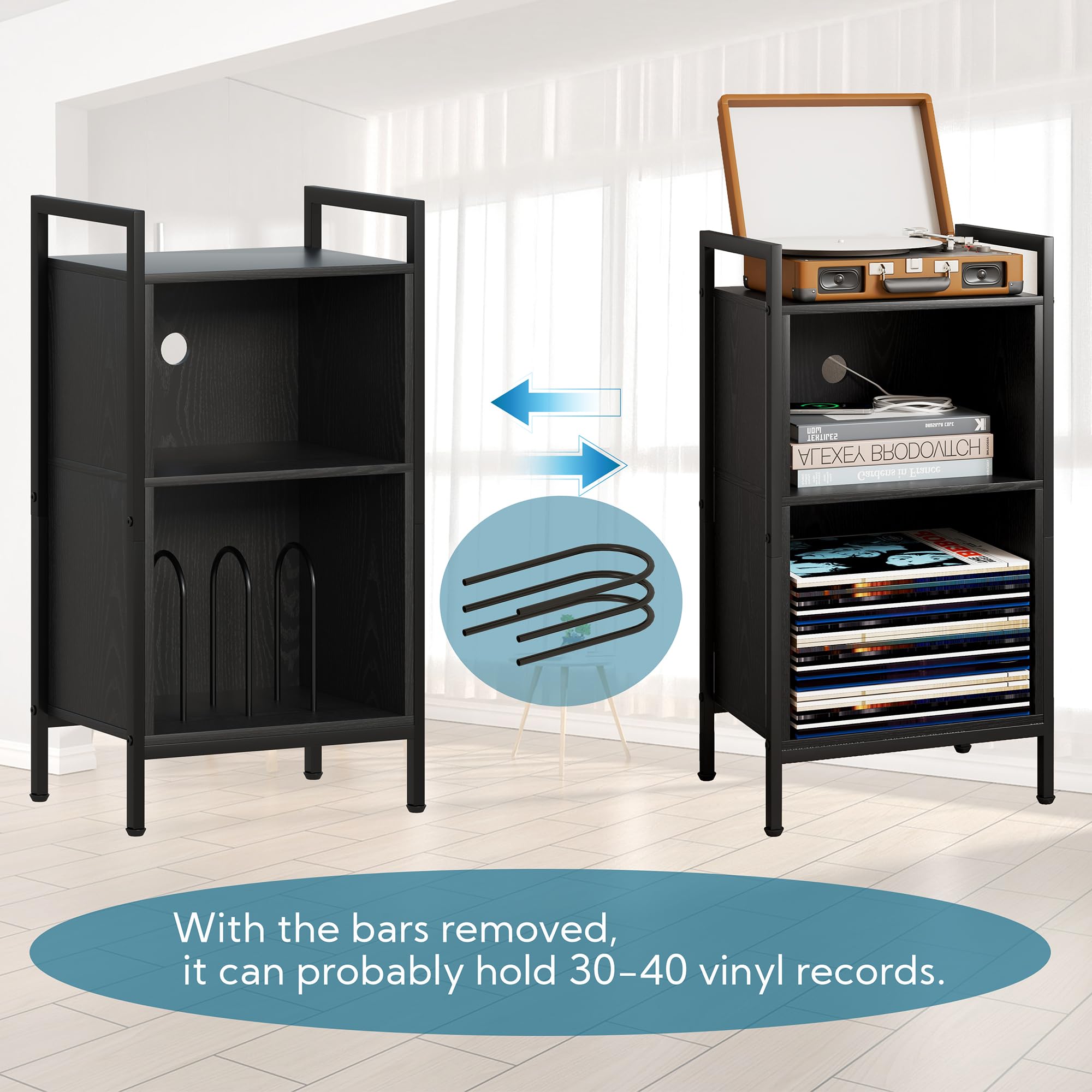 Yusong Bookshelf 6-Tier, Geometric Bookcase S Shaped Book Shelves and 3 Tier End Table, Tall Side Table with Storage Cabinets,Black