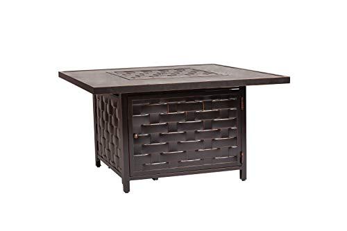 Fire Sense 62572 Armstrong Aluminum Convertible Gas Fire Pit Table 55,000 BTU Outdoor Multi-Functional Fire Pit with Fire Bowl Lid, Nylon Weather Cover & Clear Fire Glass - Bronze Finish - Square