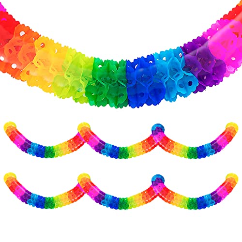 Rainbow Garland 5 Pack - Ideal for Rainbow Party Decorations, Fiesta Party Decorations, Mexican Party Decorations, Party Streamers Supply - 10 Feet Long Each | 9 Inch Diameter by OLÉ RICO