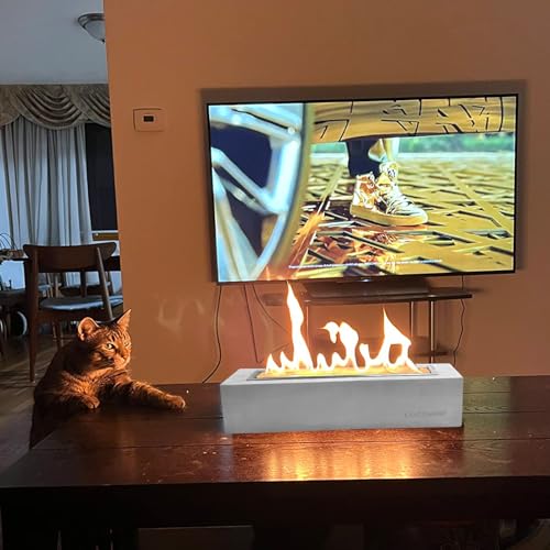 Table Top Firepit, Mavalzy Rectangle Indoor Tabletop Rubbing Alcohol Frie Pits for Outdoor Fireplace Concrete Bowl Pot Portable Fire with Extinguisher