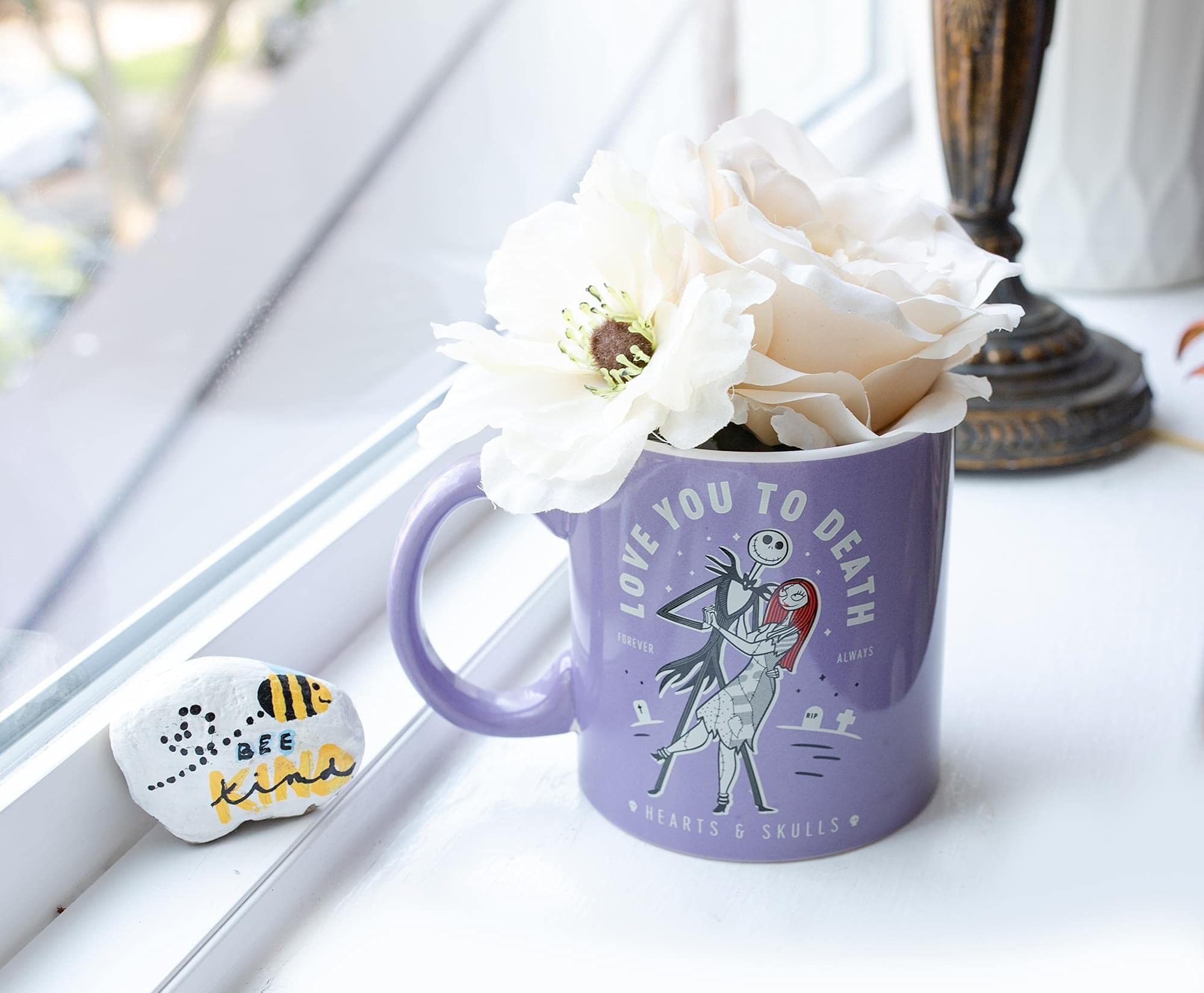 The Nightmare Before Christmas "Love You To Death" Jack and Sally Ceramic Coffee Mug, Oversized Large Cup | Novelty Drinkware For Tabletop | Official Disney Kitchen Accessories | Holds 20 Ounces