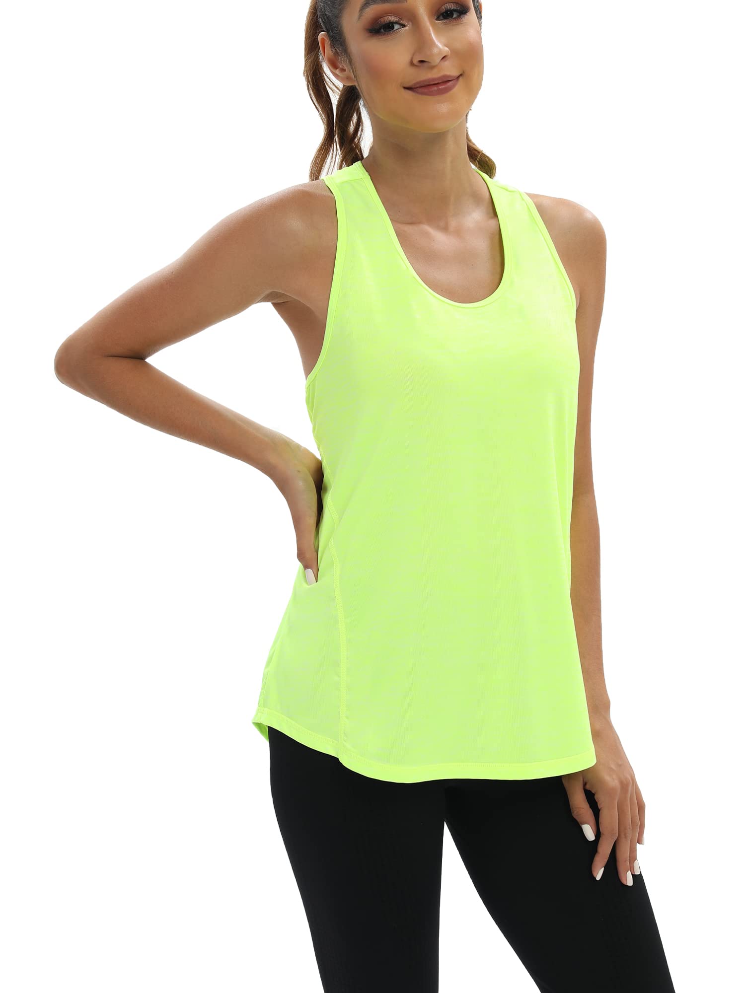 Aeuui Womens Workout Tops Open Back Racerback Tank Tops Sleeveless Yoga Athletic Running Shirts Gym Clothes for Women Fluorescent Yellow