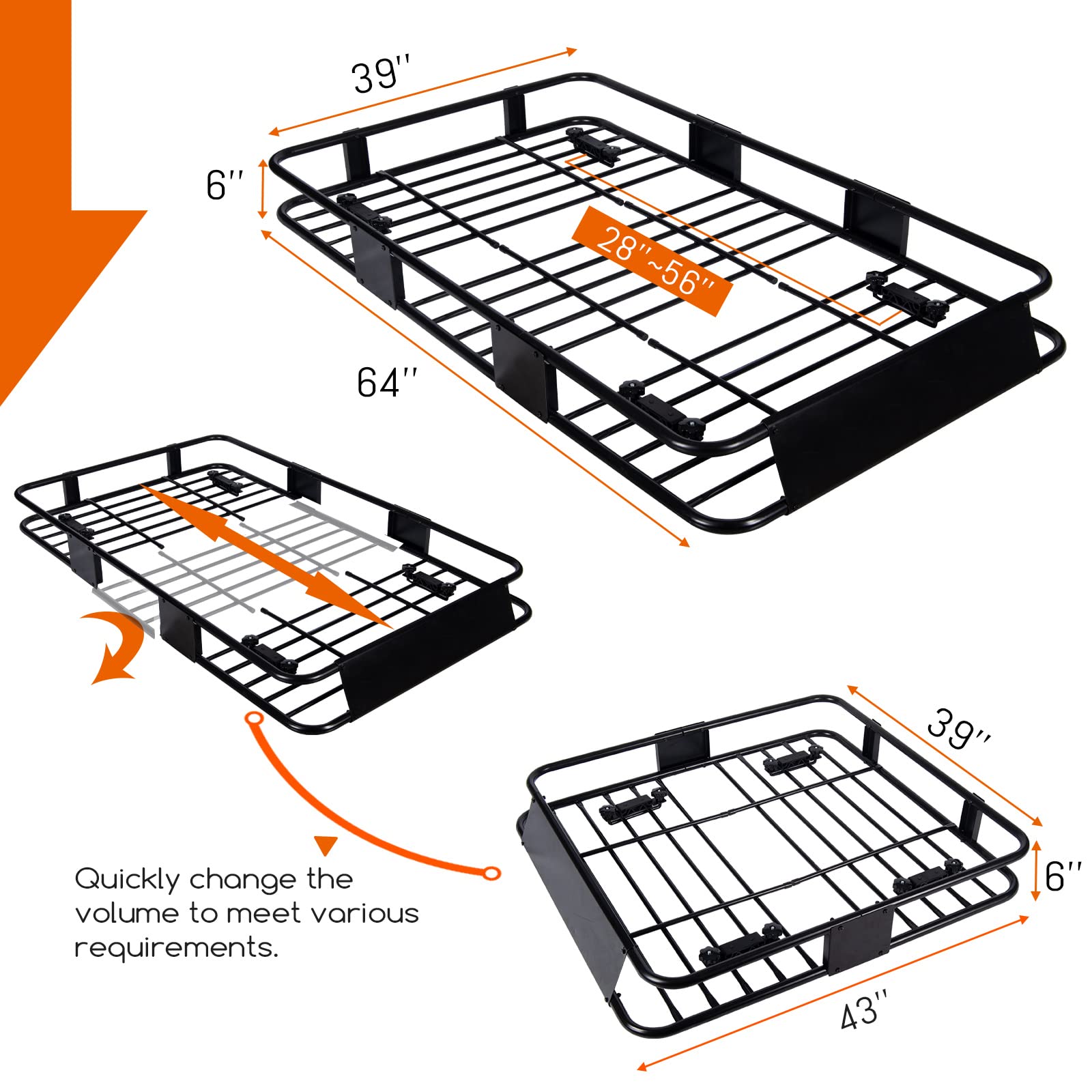 Polar Aurora 64" Universal Roof Rack Cargo Carrier Adjustable Car Top Luggage Basket Holder with Net and Dust Cover