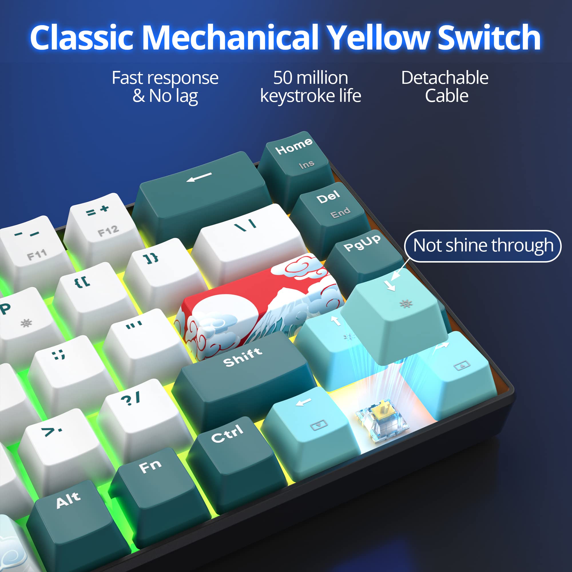 Fogruaden Hot Swappable 60% Wireless Mechanical Gaming Keyboard 60 Percent, 2.4G/USB-C/Bluetooth Keyboard, RGB Backlit, 68 Keys NKRO Compact Mini Keyboard for Win/Mac(Gateron Yellow Switch, Forest)