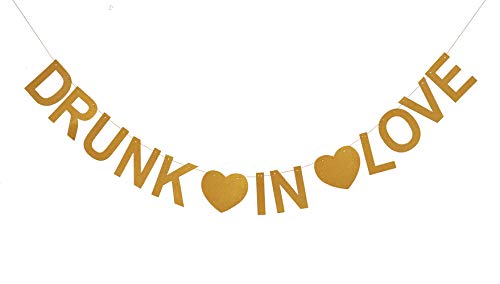 Ucity Drunk in Love Banner Gold Glitter Garland for Bachelorette Party Wedding Engagement Bridal Shower Party Decorations