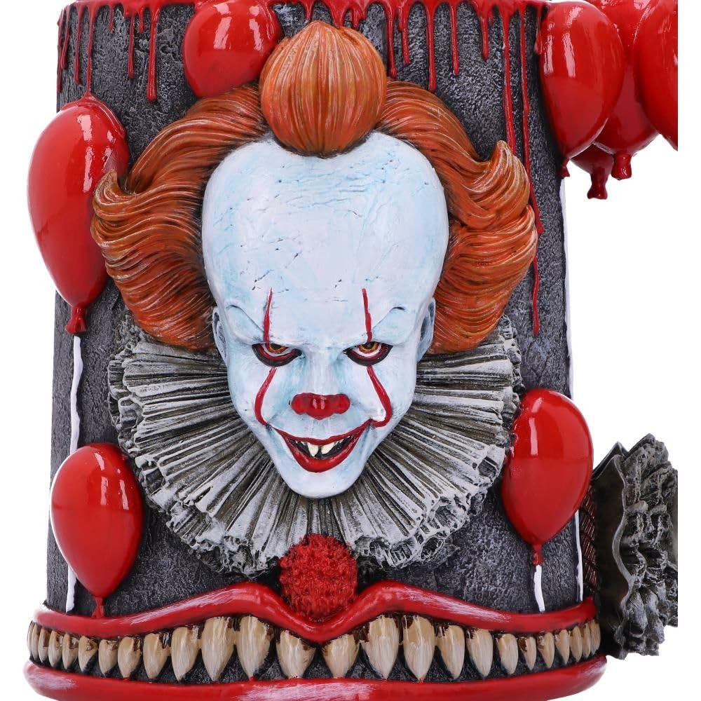 Nemesis Now IT Pennywise Clown Tankard, Hand-Painted Resin, Time to Float, Horror Movie Merchandise, Red Balloons Handle, 15.5cm