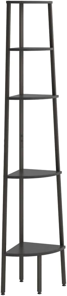vidaXL 5-Tier Corner Storage Shelf - Black Steel Frame Bookcase for Living Room, Bedroom, Office - 17.9"x12.4"x70.9" Size