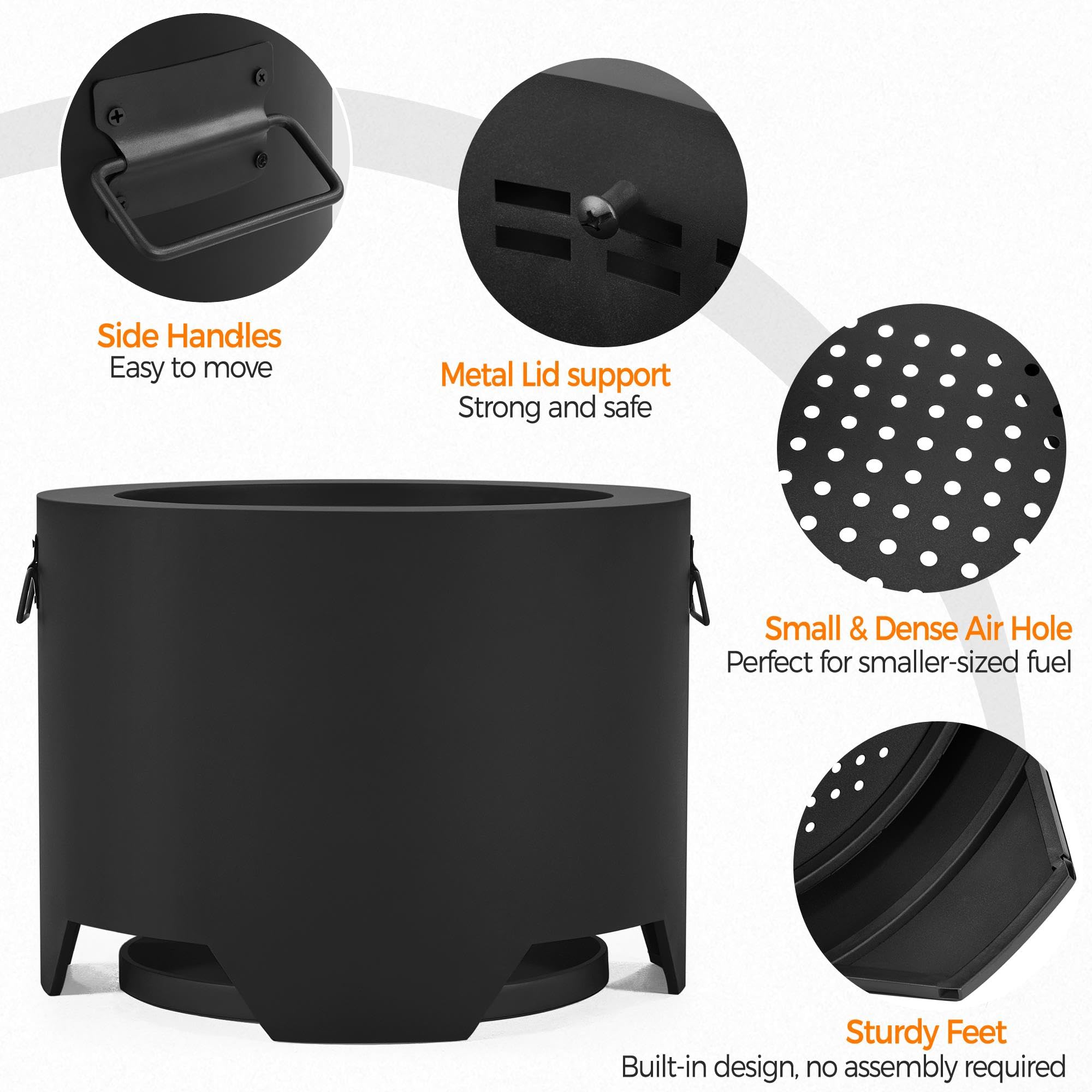 Yaheetech Fire Pit 23.5in Smokeless Fire Pit Tabletop with Stand Outdoor Wood Burning Firepit Set for Outside Camping with Silicone Mat & Fire Poker & Rain Cover & Lid & Log Grate