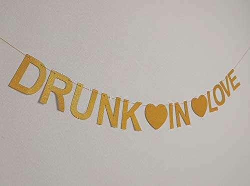 Ucity Drunk in Love Banner Gold Glitter Garland for Bachelorette Party Wedding Engagement Bridal Shower Party Decorations