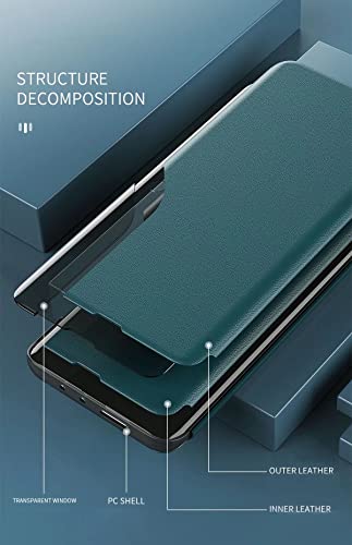 YukeTop Cover for Oppo Reno2 Case, with Stand, Clear Window + Leather + PC, Flip Cover, Cover Protection for Oppo Reno2.(Green)