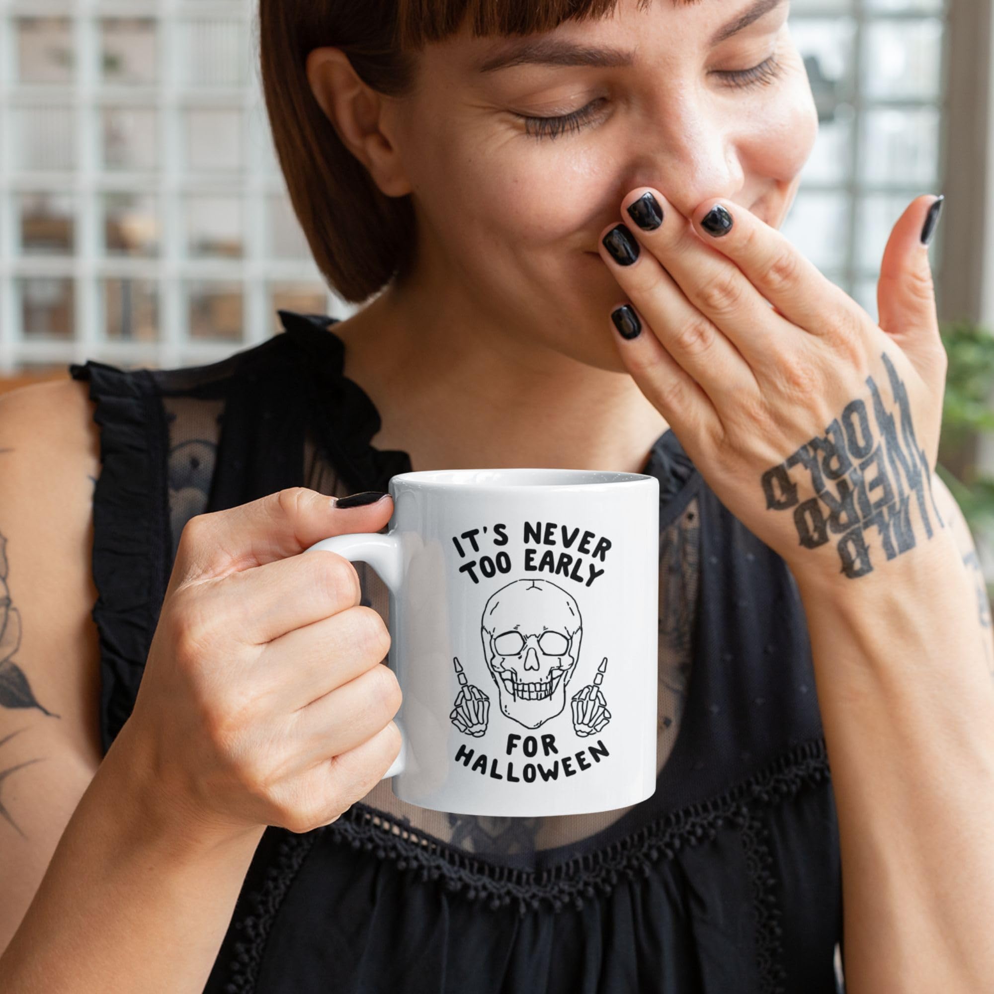 LookHUMAN Halloween Mug Skull Coffee Mug - It's Never Too Early For Halloween Mugs Halloween Coffee Mugs - Fun And Festive Halloween Coffee Mug Ceramic Skull Mug Great Gift Idea, 11 Ounce