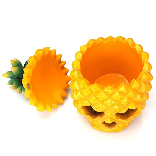 Onefuntech Resin Pineapple Skull Jewelry Storage Box,Skull Head Stationery Holder Skeleton Pen Holder Makeup Organizer Container Office Desk Home Halloween Decoration Ornaments