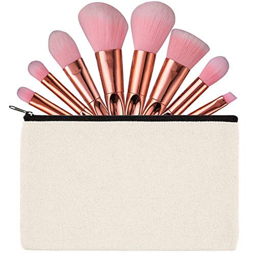 BYETIVE 9.5"×6.5" Canvas Zipper Bag Reusable Cotton Canvas Zipper Pouch Blank DIY Craft Canvas Bag Bulk for Painting Cosmetic Bag Makeup Toiletry Bag Pencil Case Pouches 10 pack