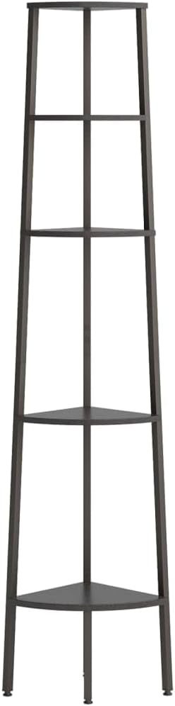 vidaXL 5-Tier Corner Storage Shelf - Black Steel Frame Bookcase for Living Room, Bedroom, Office - 17.9"x12.4"x70.9" Size