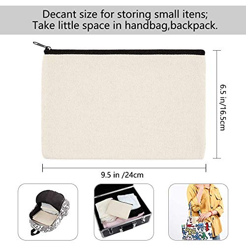 BYETIVE 9.5"×6.5" Canvas Zipper Bag Reusable Cotton Canvas Zipper Pouch Blank DIY Craft Canvas Bag Bulk for Painting Cosmetic Bag Makeup Toiletry Bag Pencil Case Pouches 10 pack