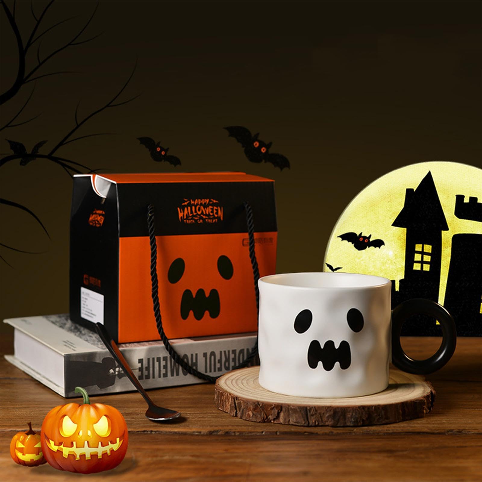 SOURCEBEAT 1Pc Halloween Cartoon Mug Ghost Elf Ceramic Cup Mug Water Cup Coffee Cup Milk Juice Cup Halloween Gifts Mugs white