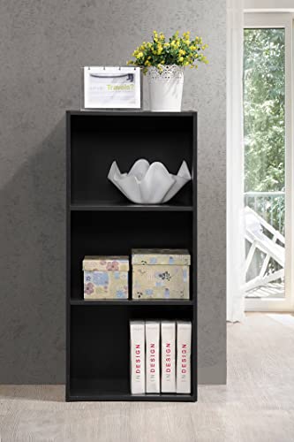 Hodedah Import 3 Shelf Bookcase, Black