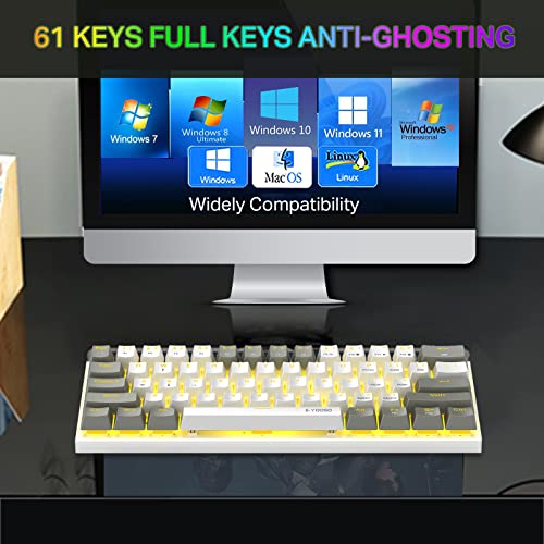 E-YOOSO 60% Mechanical Keyboard, Blue Switches Mechanical Gaming Keyboard Wired with LED Backlit, Ultra-Compact 60 Percent Computer Keyboard for Windows, Mac OS (White Grey)