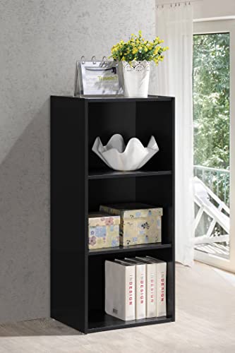 Hodedah Import 3 Shelf Bookcase, Black