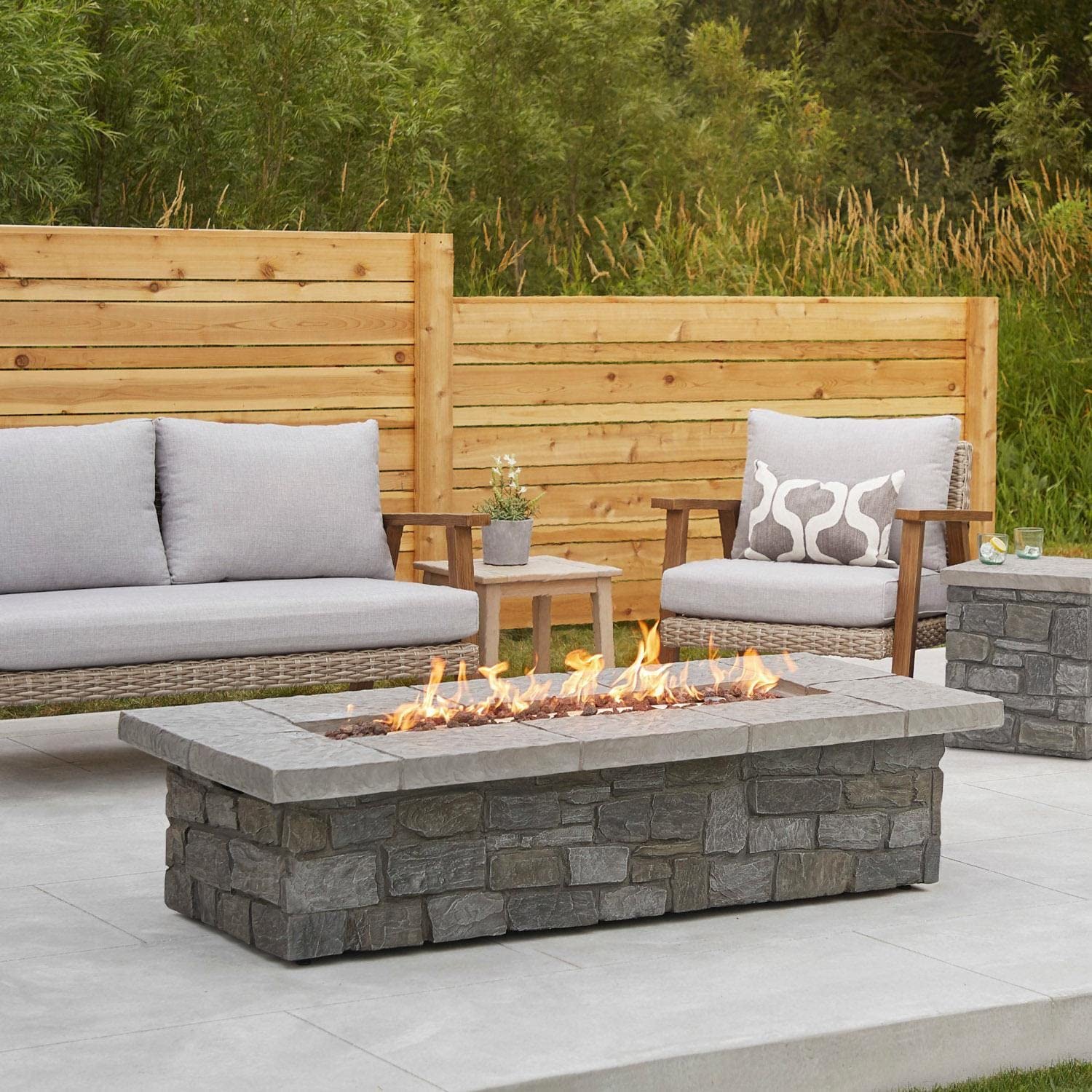 Lakeview Baywood 66-Inch Rectangle Natural Gas Fire Table - Gray (Ships as Propane w/Conversion Kit) - SC-C11813NG-GRY