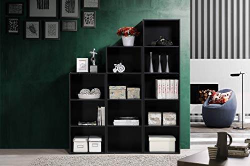 Hodedah Import 3 Shelf Bookcase, Black