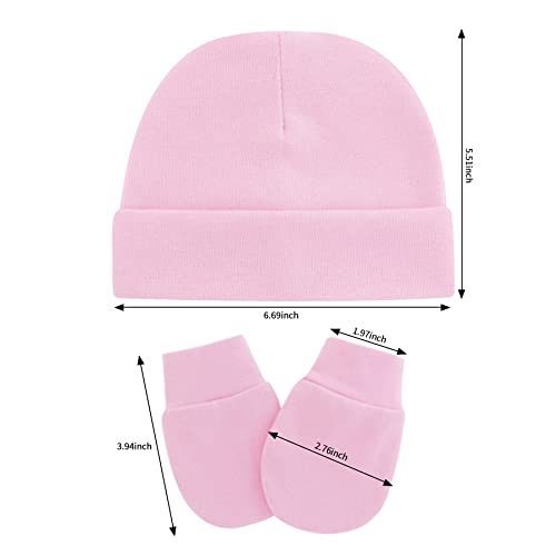 Zando Baby Hats and Mittens Unisex Infant Beanie Caps Newborn Hospital Hat with Scratch Mitten Set 4 Pack 6