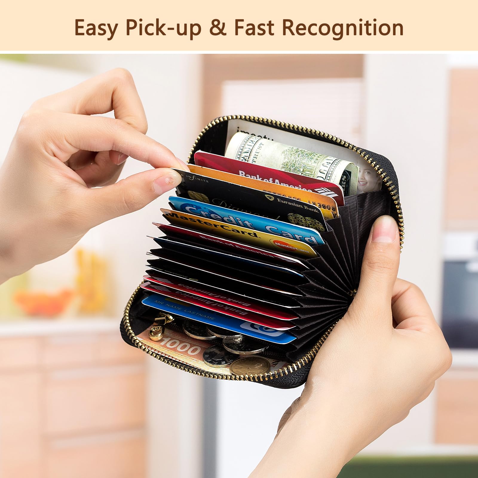 imeetu RFID Credit Card Holder, Small Leather Zipper Card Case Wallet for Women (Lite,Fuchsia)