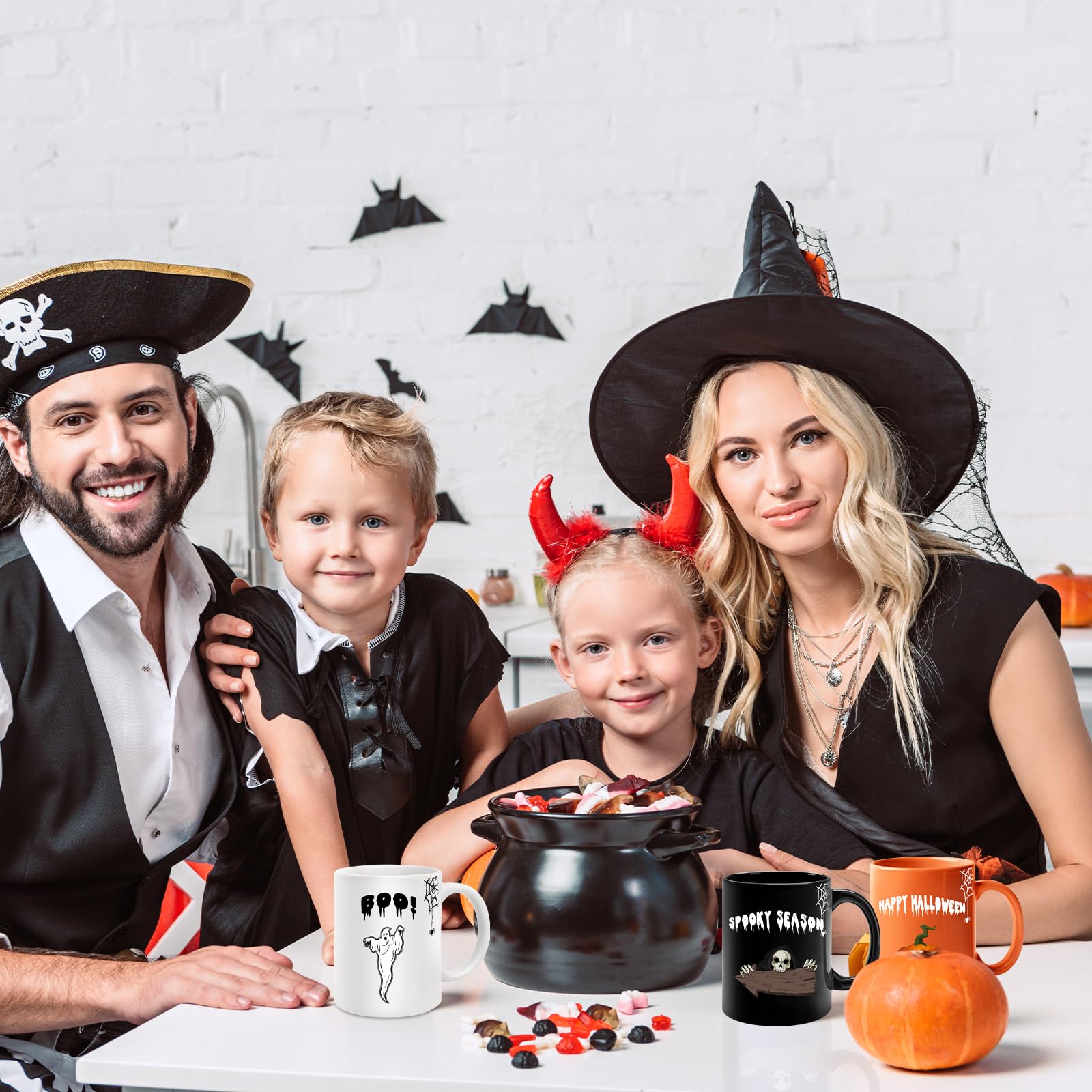 4 Pieces Halloween Ceramic Mug Set Halloween Mug Pumpkin Mug Ghost Mug Witch Mug Death Mug Halloween Family Mug Trick or Treat Halloween Gifts Mug Set for Kitchen Office Home