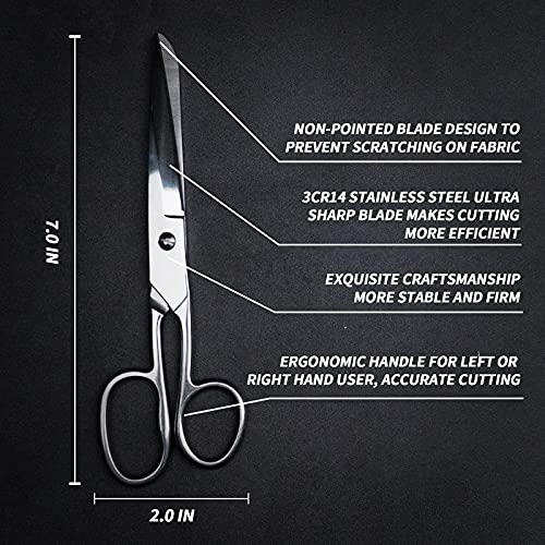 Fabric Scissors, Professional Heavy Duty Craft Tailor Scissors for Fabric Cutting, All Metal Stainless Steel Shears for Sewing Products School Supplies, 7 Inch