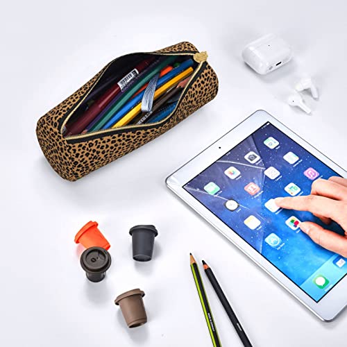 Leopard Pencil Case Pen Pouch Cylinder Small Carrying Box for Adult With Smooth Zipper Simple Durable Lightweight for Office Organizer Storage Bag