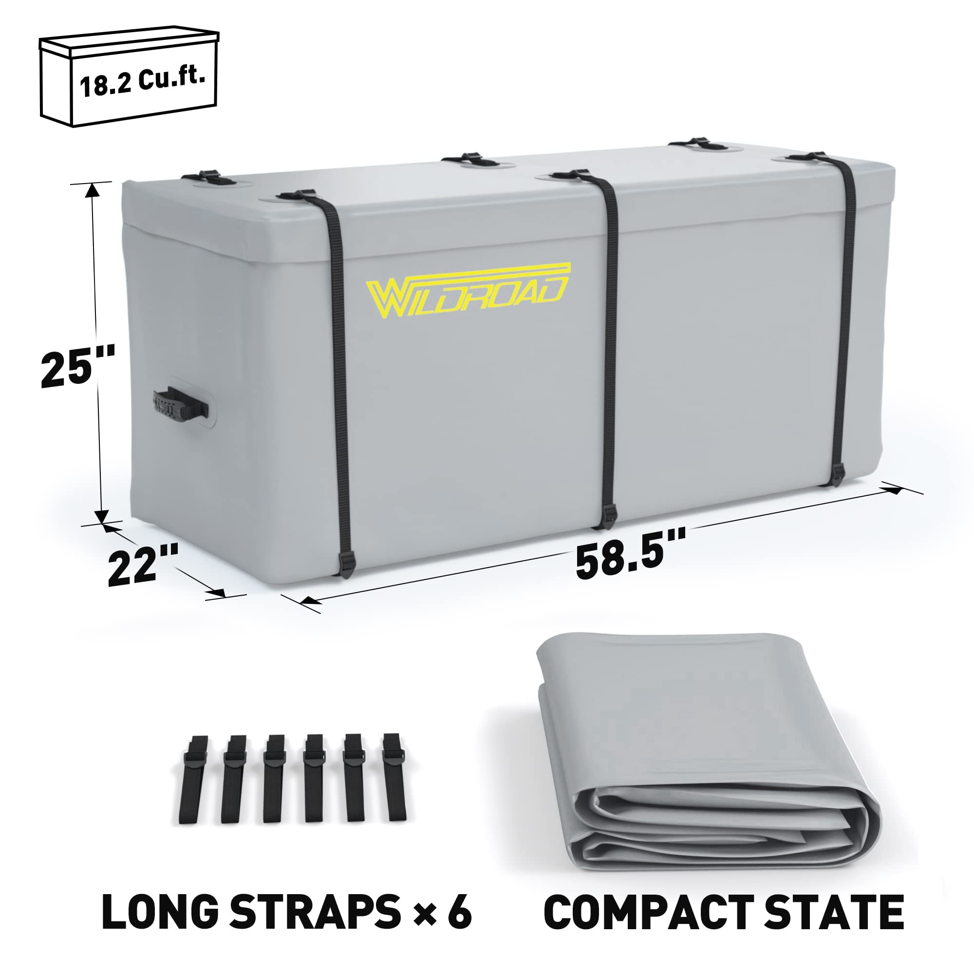 Wildroad Hitch Cargo Carrier Basket Combo 60" x 24" x 6" 500 LBS Folding Trailer Hitch Cargo Carrier Fits 2" Receiver with 18.2 Cubic feet Cargo Bag, Hitch Stabilizer, Cargo Net and Ratchet Straps