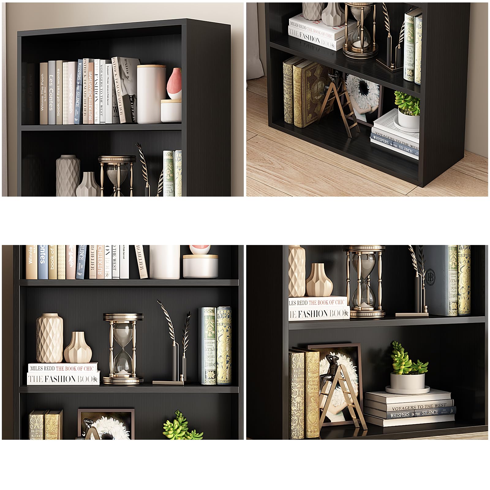 ALISENED 3 Tiers Open Shelf Bookcase, Stylish and Functional Bookshelf, Storage Organizer Shelving for Home, Office, Living Room and Bed Room, Black