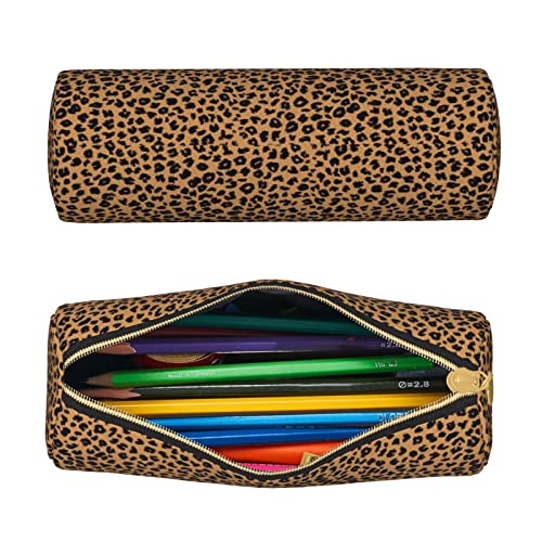 Leopard Pencil Case Pen Pouch Cylinder Small Carrying Box for Adult With Smooth Zipper Simple Durable Lightweight for Office Organizer Storage Bag