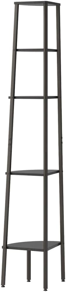 vidaXL 5-Tier Corner Storage Shelf - Black Steel Frame Bookcase for Living Room, Bedroom, Office - 17.9"x12.4"x70.9" Size