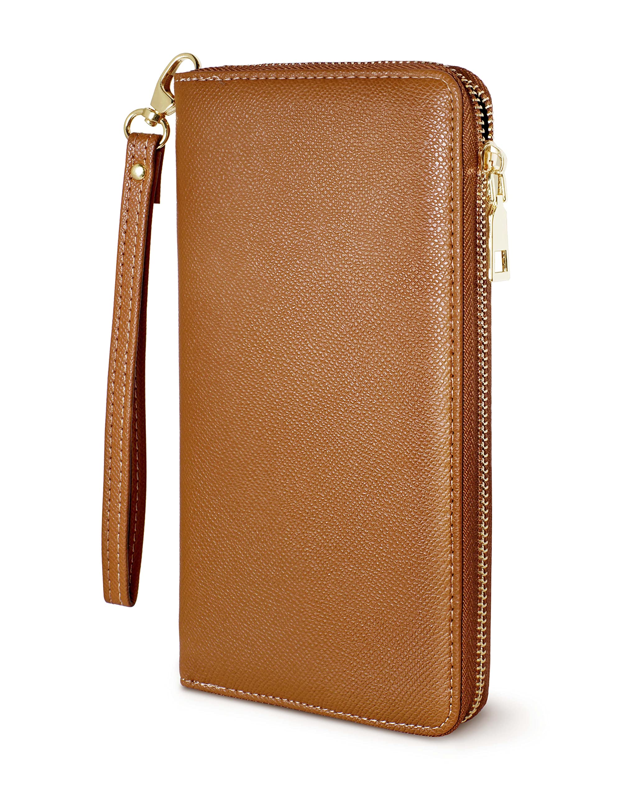 Yarnic Brown Women's Wallet Wristlet Band Wallet Credit Card Wallet Holder Money Pockets Women Clutch Case Coin Money Clip Organizer Purse with RFID Blocking Large Capacity with Zipper Tan