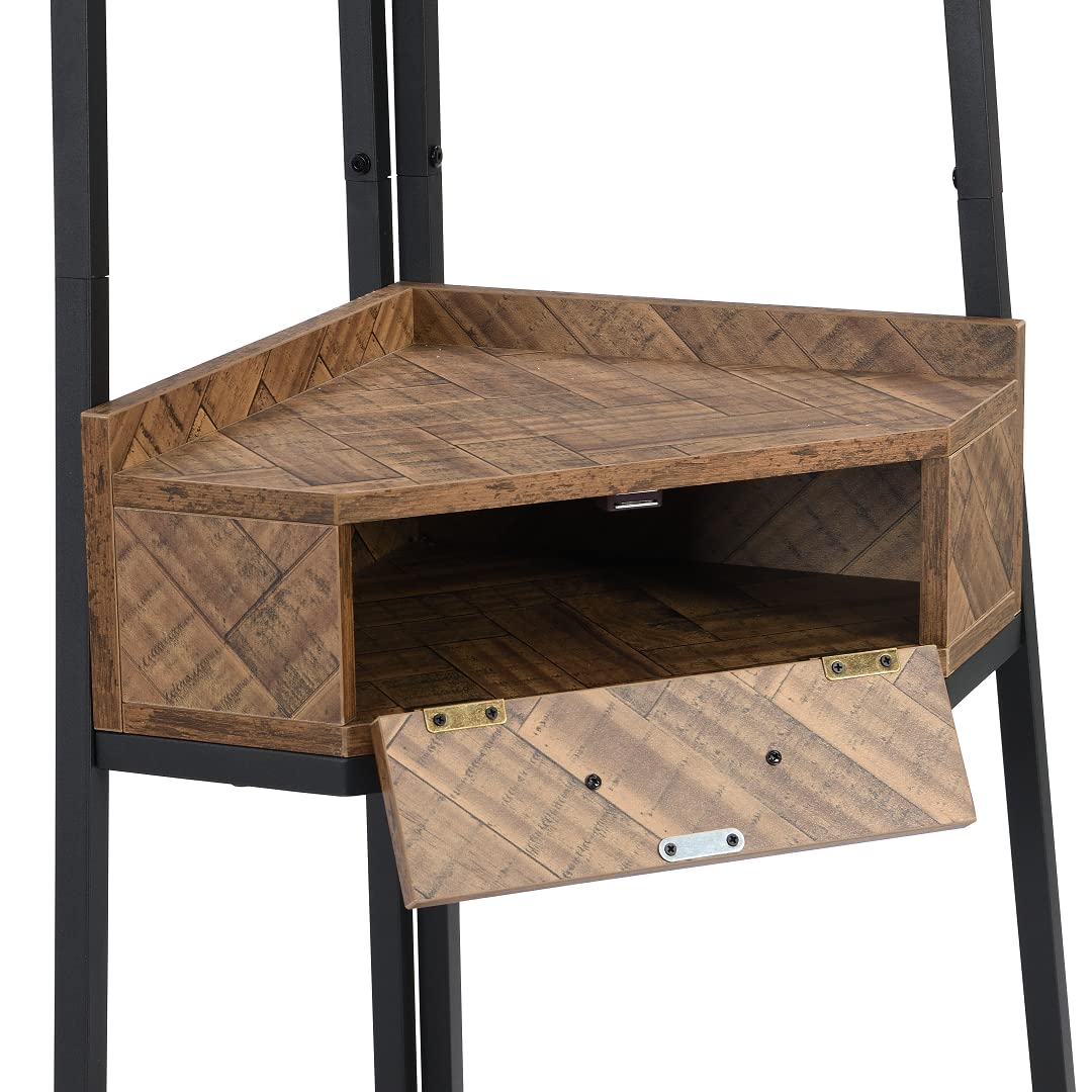 72.64'' Tall Corner Shelf with Drawers - Industrial Style Bookcase 4-Tier Black Bookshelf Multi-Tiered Corner Shelving Unit - Storage Cabinet with Drawers for Organizing Space in Any Room