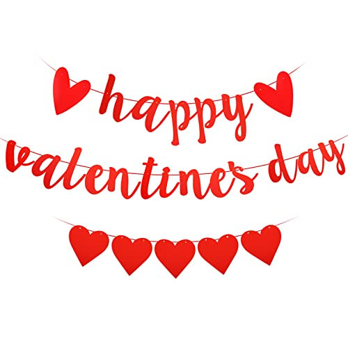 Youthor Happy Valentines Day Banner- Red Glitter, Valentine Day Decorations, Heart Decorations, Mantel Decor Valentines, Valentine Decor, Valentines Day Banner, Conversation Hearts Decorations