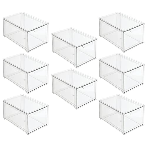 mDesign Plastic Stackable Drawer Organizer Storage Bin with Front Handle - Holder for Crafts, Sewing, Hobby, Art Supplies in Home, Classroom, Office, or Studio - Lumiere Collection, 8 Pack - Clear