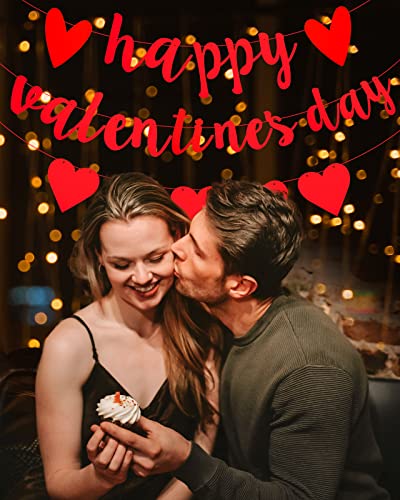 Youthor Happy Valentines Day Banner- Red Glitter, Valentine Day Decorations, Heart Decorations, Mantel Decor Valentines, Valentine Decor, Valentines Day Banner, Conversation Hearts Decorations