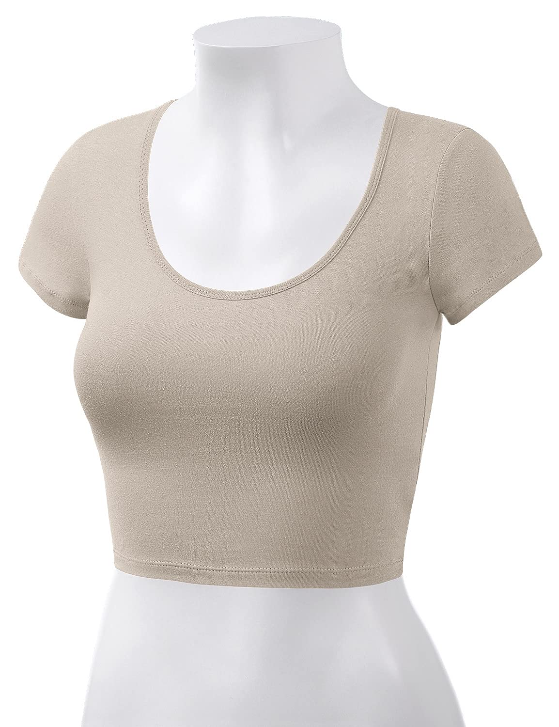 Women's Cotton Basic Scoop Neck Crop Tops Short Sleeve Tops ASHMOCHA S