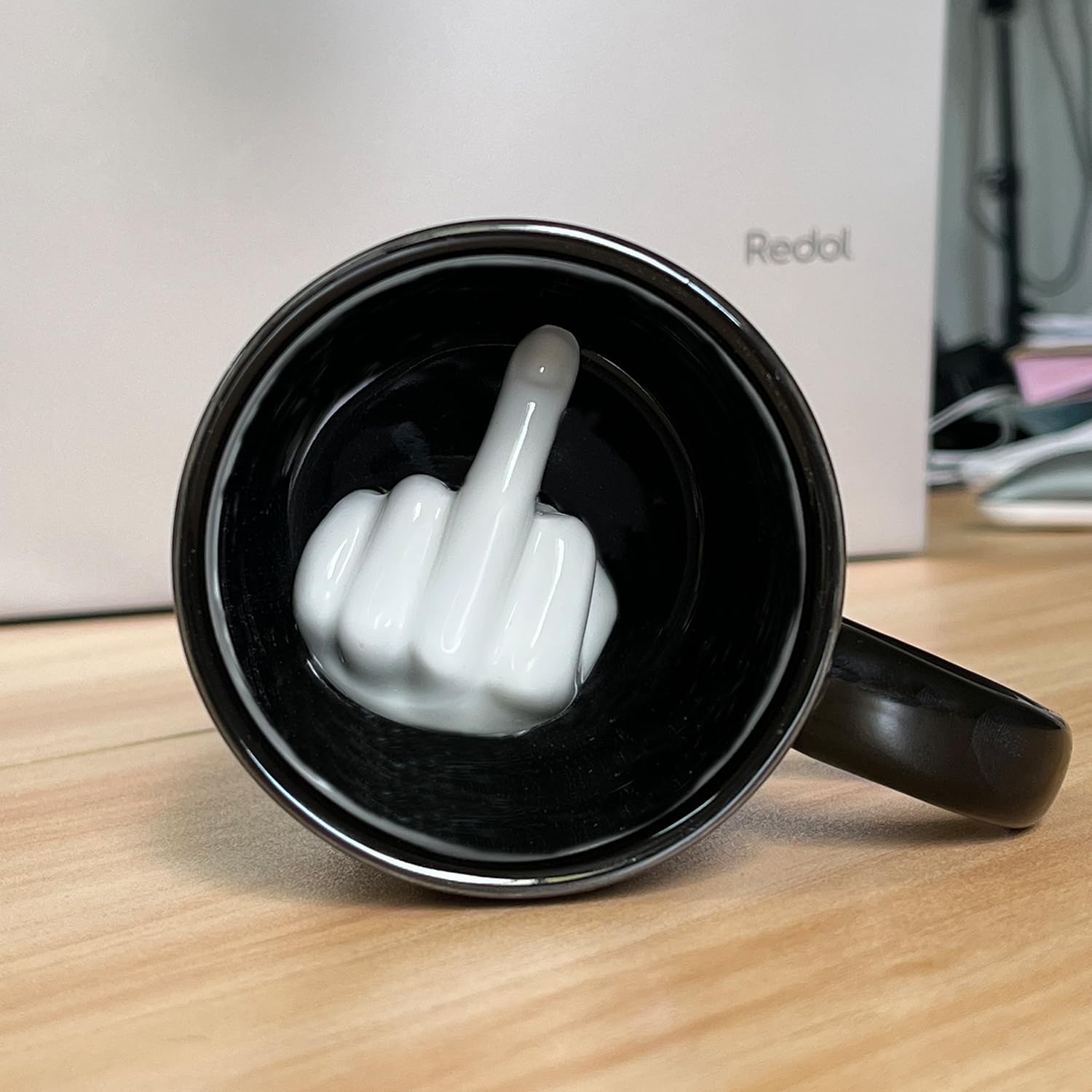 Middle Finger Coffee Mug Up Yours Mug Novelty Ceramic Middle Finger Coffee Cup Have a Nice Day Mug Funny 3D Finger Coffee mug for for Valentines Day Birthday Halloween Christmas and New Year(Black)